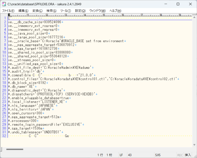 ORACLE 無償版 XE-21c SPFILEからPFILEへの変更 | 自分で改善